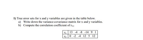 Solved 1 True Error Sets For X And Y Variables Are Given In