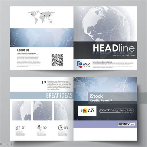 두 편집 레이아웃의 최소한의 벡터 일러스트 레이 션 스퀘어 디자인 브로셔 전단지 책자에 대 한 템플릿을 다룹니다 미래 네트워크 셰이프를 추상화 합니다 첨단 기술 배경