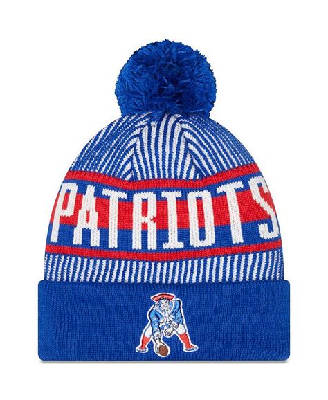 New Era Mens Royal New England Patriots Striped Cuffed Knit Hat With