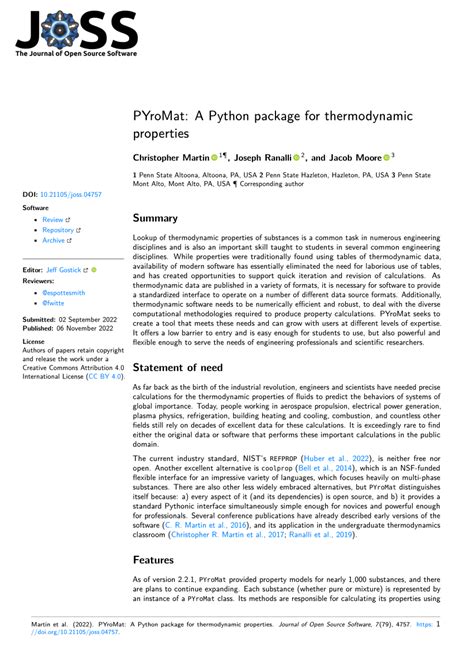 Pdf Pyromat A Python Package For Thermodynamic Properties