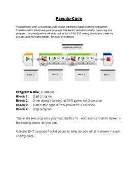 Pseudo Code Lesson Lego Robotics By Scott Hockers TPT