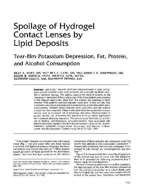 Pdf Spoliage Of Hydrogel Contact Lenses By Lipid Deposits