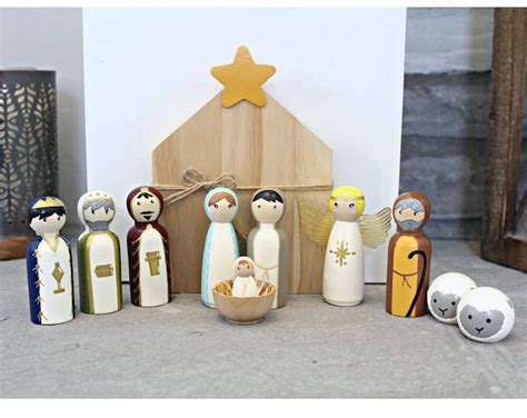 Nativity Peg Doll Set 12 Piece Set Wooden Nativity Set Christmas