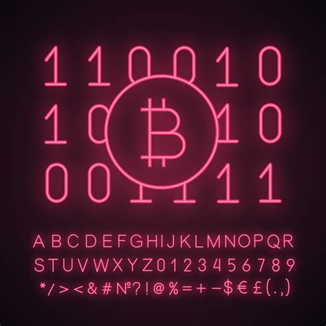 Binary Code Neon Light Icon Cryptocurrency Mining Digital Money Computing Bitcoin On Binary