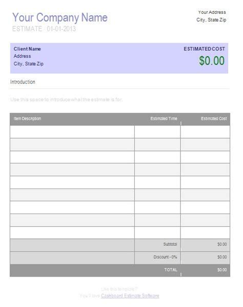 Free Work Estimate Template Excel Word Artofit