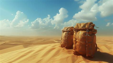 Premium Photo A Suitcase In A Desert With Dunes