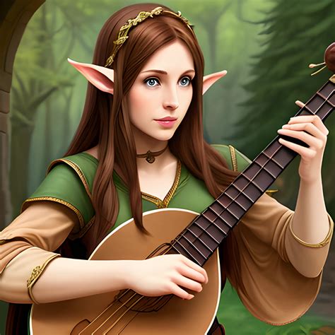 Female Half Elf Bard Medium Light Brown Hair Playing Lute Arthubai