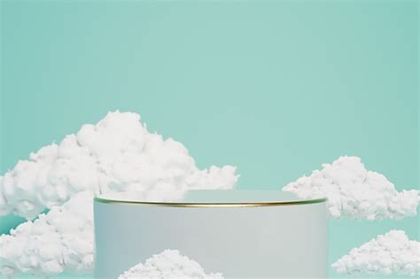 파란색 배경에 구름 사이에 제품을 배치하기위한 둥근 연단 복사 붙여 넣기 복사 공간 3d 렌더링 강단에 대한 스톡 사진 및 기타 이미지 Istock