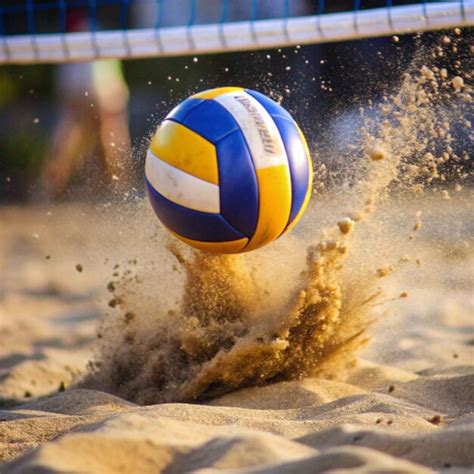 A Volleyball Is In The Sand And Sand Is Covered In Sand Premium Ai