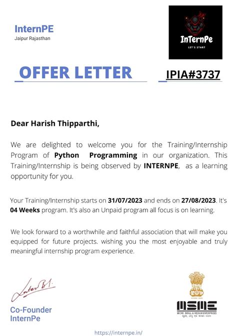 Harish Thipparthi On Linkedin Pythonprogramming Intern2023