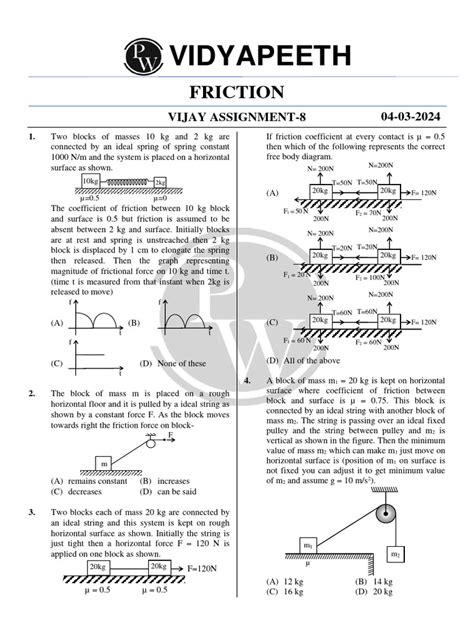 Friction Home Assignment Pdf Force Friction