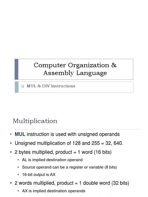 Computer Organization And Assembly Language Mul And Div Instructions Pdf