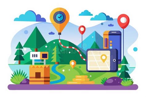 Cartoon Illustration Showing A Mobile Device With A Map And Location