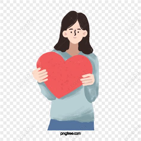 여성 캐릭터 일러스트 붉은 심장 모양심장 사랑문자 Png 일러스트 무료 다운로드 Lovepik