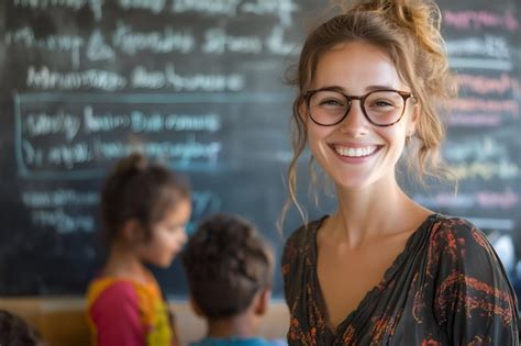 Smiling Teacher In Classroom Premium Ai Generated Image