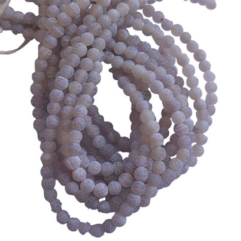 Light Grey Crackled Agate Bead String Round Frosted 6mm 40cm