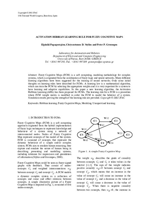 Pdf Activation Hebbian Learning Rule For Fuzzy Cognitive Maps”