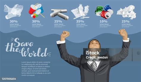 벡터 정보 차트 또는 인포그래픽 다른 재활용 쓰레기의 개념 적 이미지 세상을 구하는 남자와 비문 가방에 대한 스톡 벡터 아트 및 기타 이미지 Istock