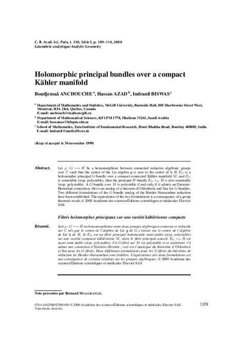 pdf holomorphic principal bundles over a compact kähler manifold