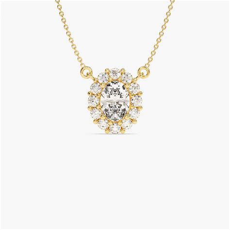 136 Ctw Oval Cut Halo Moissanite Pendant Necklace Fancy Clarity
