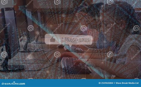 Animation Of Connecting Dots Binary Code Likes Counter Over