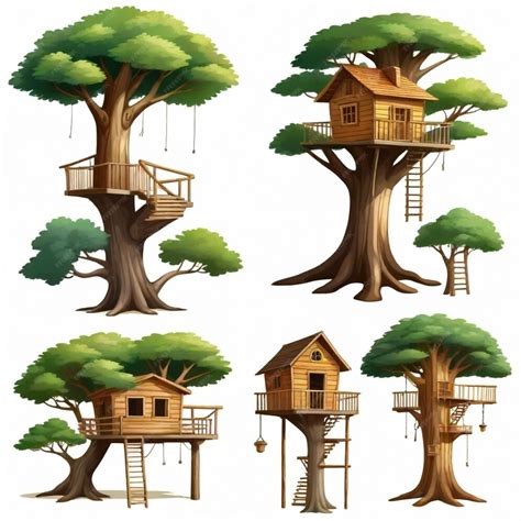 Premium Vector Treehouse Vector Set White Background Isolated A High