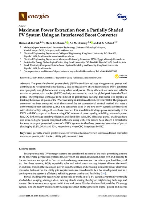 pdf maximum power extraction from a partially shaded pv system using
