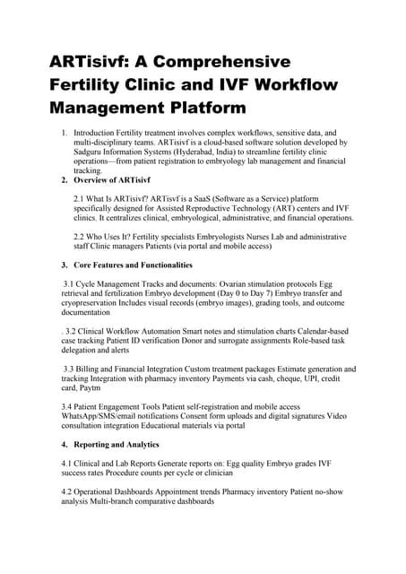 Artisivf A Comprehensive Fertility Clinic And Ivf Workflow Management