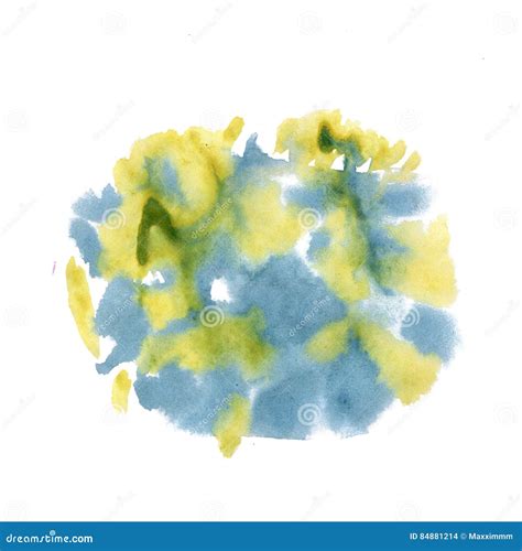 Watercolor Blue Yellow Blobs On White Background Abstract Stains Isolated Illustration The
