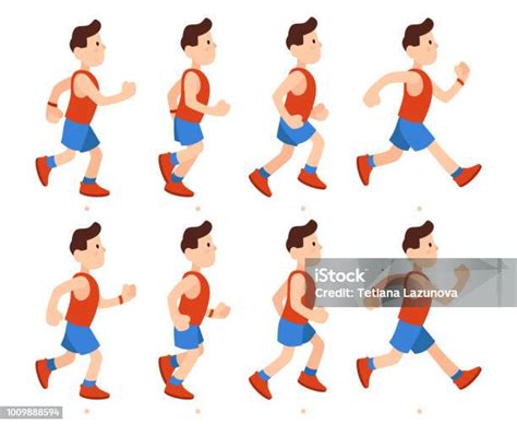 평면 실행 중인 남자입니다 애니메이션 프레임 시퀀스를 실행 하는 운동 보 러너 Tracksuit에 남성 다리 애니메이션 만화