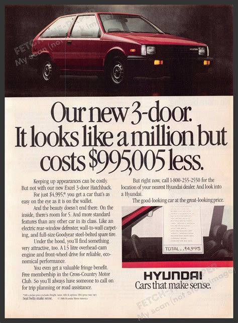 Vintage 1986 Hyundai Excel Hatchback Print Ad Stylish And Affordable