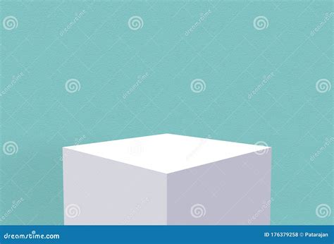 3d Rendering Empty White Cube Box With Blue Sapphire Color Tone Cement Wall Design Background