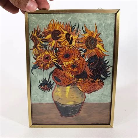 Cuadro Cristal Vang Gogh Girasoles Glassmasters Vintage 80s Dorado
