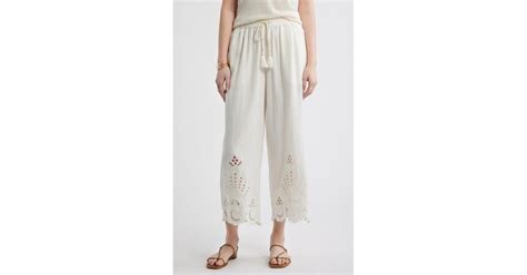 Treasure And Bond Cutwork Hem Linen Blend Pull On Pants In White Lyst