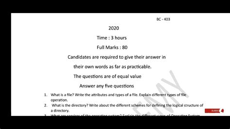 Operating System And Linux Pyq 2020 2017 Brab University Youtube