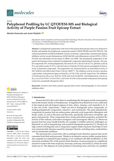 Pdf Polyphenol Profiling By Lc Qtofesi Ms And Biological Activity Of Purple Passion Fruit