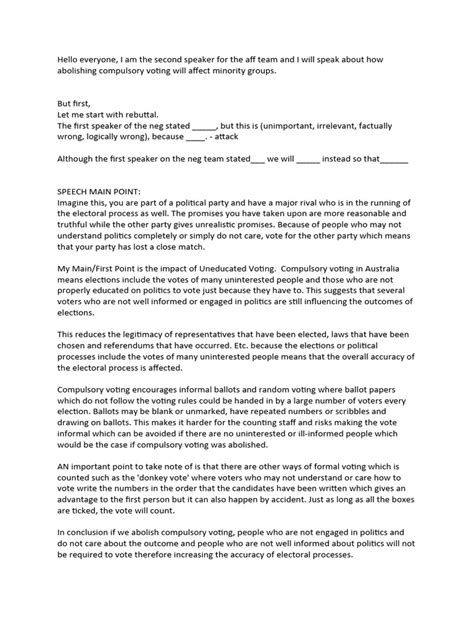 Debating Speech 1 Pdf Voting Elections