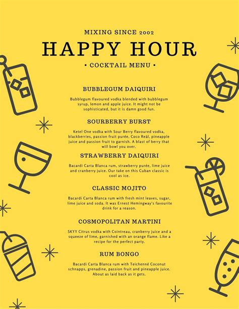 Cocktail Menu Template Word Free Toptemplatemyid