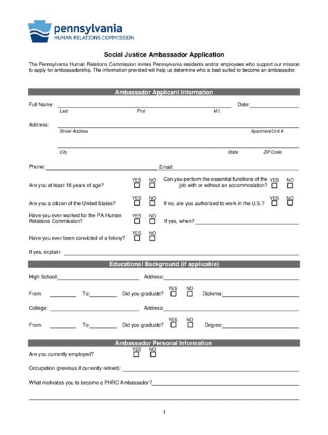 Fillable Online Ambassador Program Application Phrc Pagov Fax Email Print Pdffiller