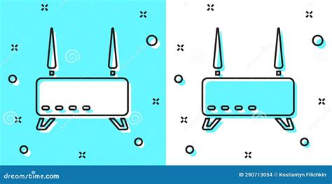Black Line Router And Wi Fi Signal Icon Isolated On Green And White Background Wireless