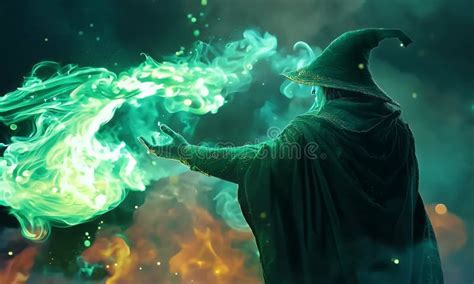Wizard Casting A Spell With Luminous Swirling Green Smoke Stock Footage