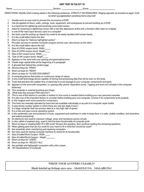 Unit Test In Tle Ict 10 Part 2 Download Free Pdf Computing