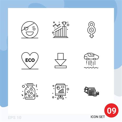 Set Of 9 Vector Outlines On Grid For Arrow Love Reach Heart Female Editable Vector Design