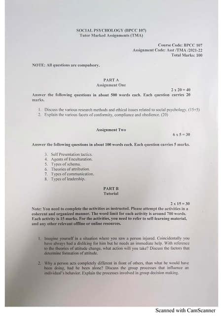 Social Psychology Bpcc 107 Solved Assignment Pdf