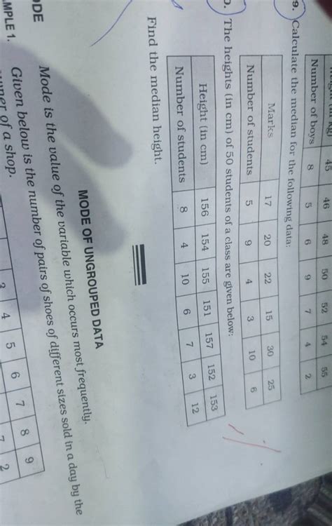 Calculate The Median For The Following Data Marks Number O