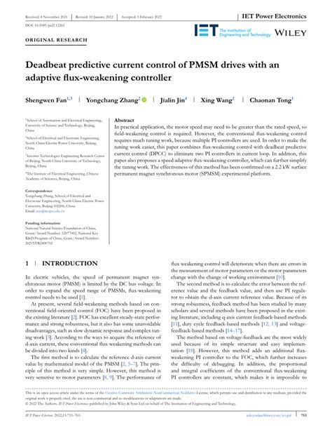 Pdf Deadbeat Predictive Current Control Of Pmsm Drives With An Adaptive Flux‐weakening Controller