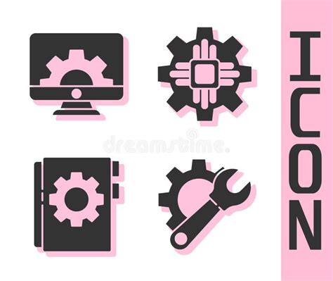 Set Wrench Spanner And Gear Computer Monitor And Gear User Manual And