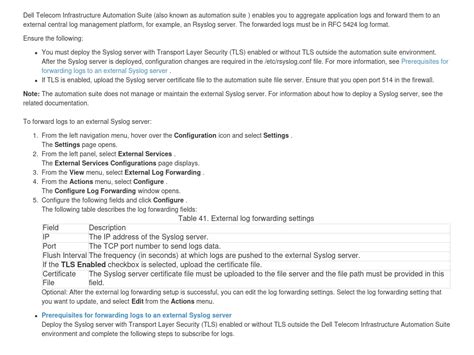 Forward Logs To An External Syslog Server Dell Telecom Infrastructure Automation Suite 2 2
