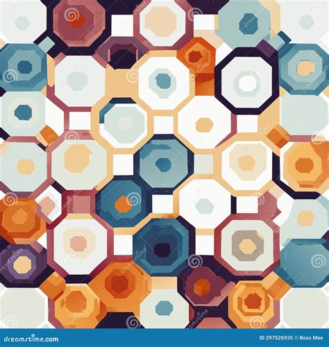 Abstract Colorful Hexagon Square Geometric Seamless Pattern Symmetric Kaleidoscope Fashion