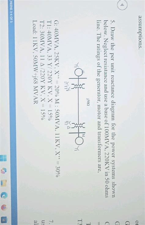 Assumptions 5 Draw The Per Unit Reactance StudyX